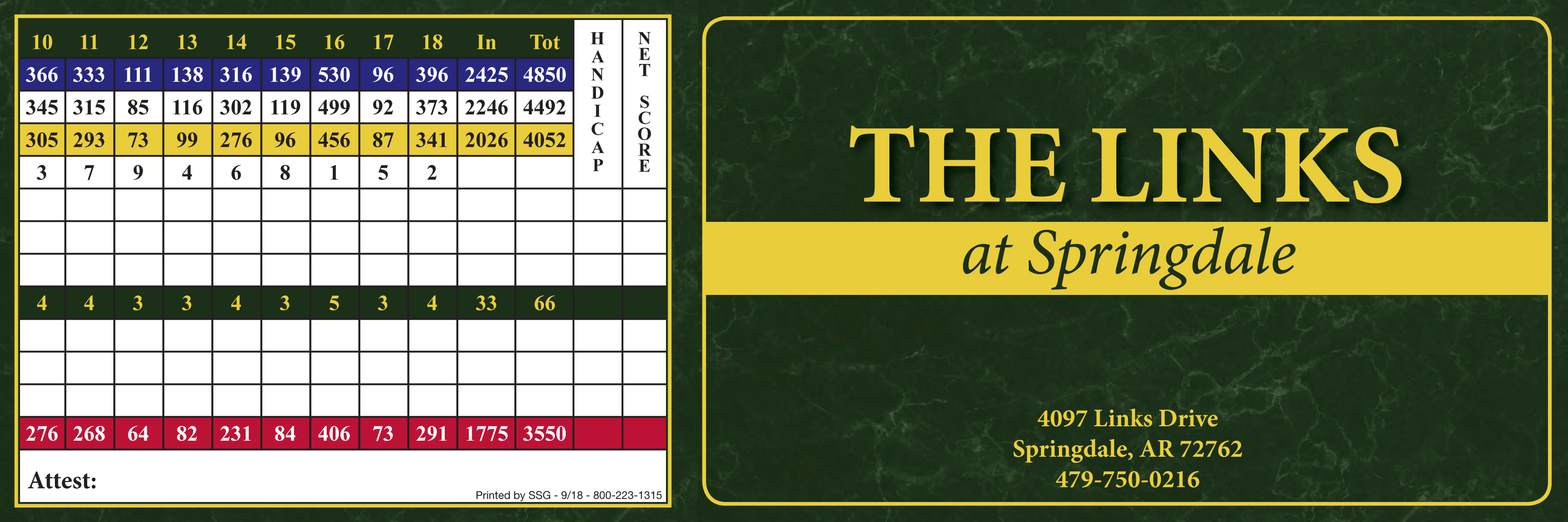 Scorecard - The Links at Springdale